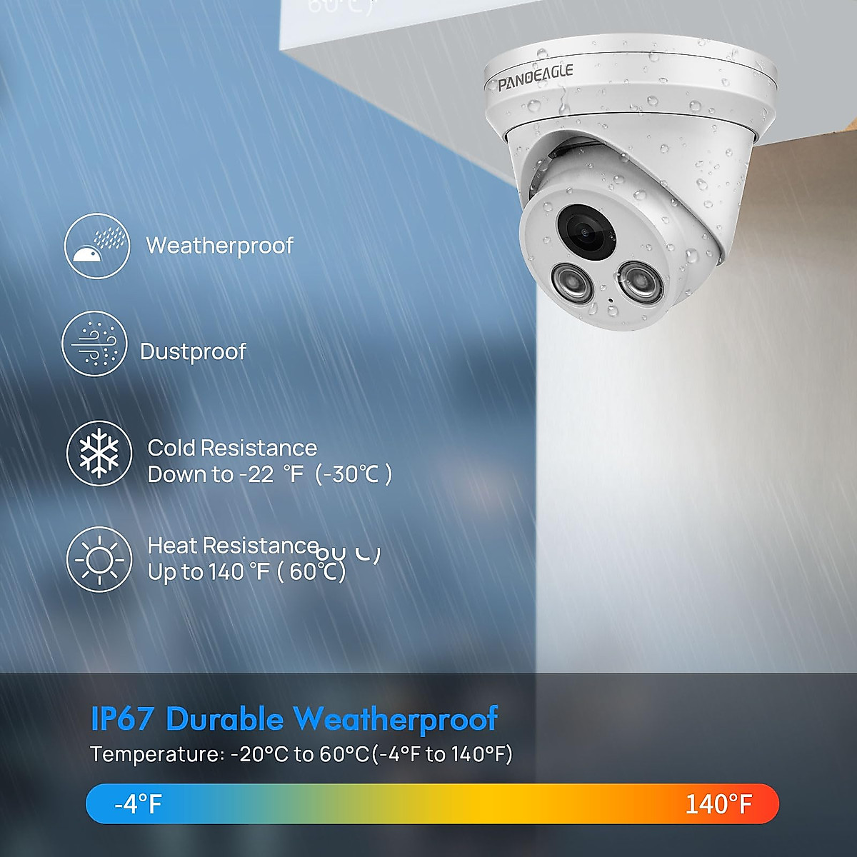PANOEAGLE 5MP PoE IP Full Color Camera with Human&Vehicle Detection, 2.8mm Fixed Lens, 98ft Color Night Vision F1.0,24 Hours Full Time Color,Build-in Mic, WDR，IP67 Outdoor, 5MP@30fps