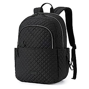BAGSMART Laptop Backpack for Women, Quilted Travel Backpack Fits 15.6 Inch Laptop, Lightweight Bookbag for School with Charging Port Hole, Computer Backpack for College Work Business, Classic Black