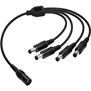ANLINK 2 Pack Black 1 Female to 4 Male 5.5mm*2.1mm DC Power Splitter Cable, 1 to 4 Way DC Power Output Y Adapter Cable Cord for CCTV Cameras Router LED Light Strip and More (2 Pack, 1 to 4 Way)