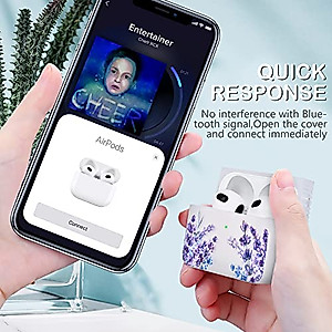 Purple Lavender Case for Airpods 3rd Generation (2021) Cover Clear for Women Girls with Flower Floral Pattern & Cute Love Heart Keychain Skin Soft Silicone Shockproof Protective Cover