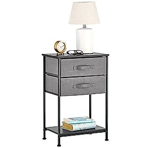 mDesign Storage Dresser End/Side Table Night Stand Furniture Unit - Small Standing Organizer for Bedroom, Office, Living Room, and Closet - 2 Drawer Removable Fabric Bins - Charcoal Gray