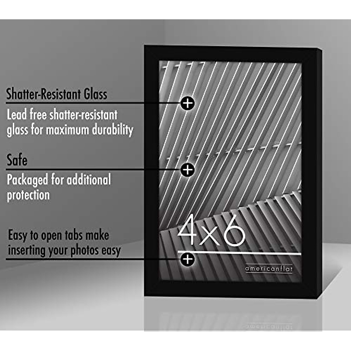 Americanflat 4x6 Picture Frame in Black - Thin Border Photo Frame with Shatter Resistant Glass - Horizontal and Vertical Formats for Wall and Tabletop
