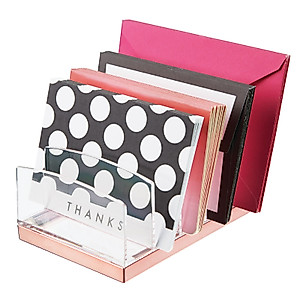 mDesign Plastic Makeup Organizer for Bathroom Countertops, Vanities, Cabinets: Cosmetics Storage Solution for - Eyeshadow Palettes, Contour Kits - 5 Sections - Lumiere Collection - Clear/Rose Gold