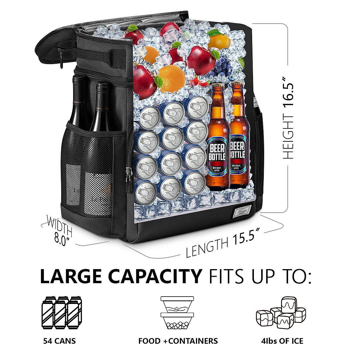 TOTEXISAP Cooler Backpack 54 Cans, Backpack Coolers Insulated Leak Proof, Large Capacity Beach Ice Chest Backpack, Waterproof Soft Cooler Bag Lunch Backpack for Men Women Camping Hiking (Black)