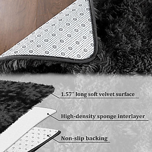 JOLENE.K Shag Rugs 10x13 Soft Plush Nursery Rug Tie Dyed Aesthetic Carpet for Living Room Non Shedding Bedroom Rugs Fluffy Neutral Office Rug Furry Indoor Throw Rugs Tie Dye Black Grey