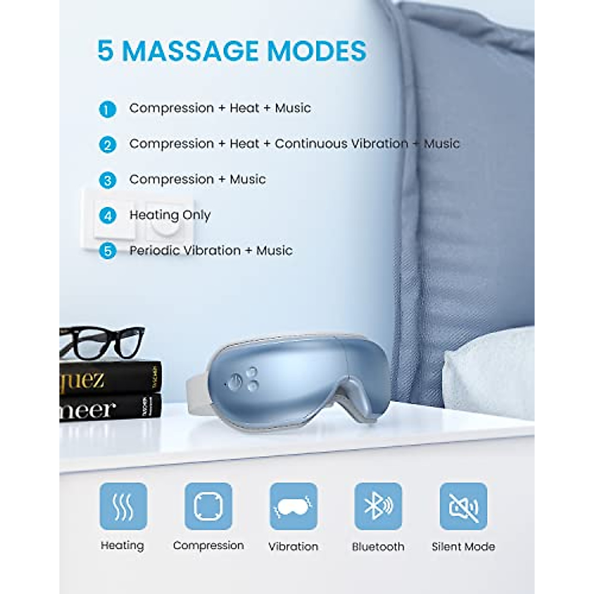 RENPHO FSA HSA Eligible Eyeris1 Eye Massager, Migraine Massager with Heat & Remote Wand, Compression, Silent Mode, Bluetooth, Heated Eye Mask for Eye Strain Relief, Birthday Gifts for Her Him