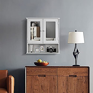 TaoHFE Medicine Cabinet,Medicine Cabinets for Bathroom with Mirror 2 Doors 3 Open Shelf,Bathroom Cabinet Wall Mounted Wooden Bathroom Storage Cabinet Over Toilet Bathroom Cabinet Laundry Room Kitchen