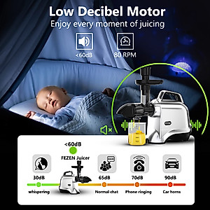 Juicer Machines, Fezen Slow Cold Pressed Juice Extractor for Fruits and Vegetables, 90% Juice Yield, Quiet Motor & Reverse Function, Easy to Clean Masticating Juicer, BPA FREE, with Brush & Recipes