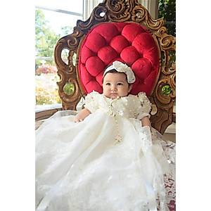 Newdeve Baby-Girls Lace Beads Infant Toddler White Christening Gowns Long (9-12 Months, Ivory)