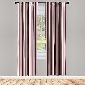 Lunarable Brown Curtains, Little Stars in Circles Pink Hearts Polka Dots on Dark Backdrop, Window Treatments 2 Panel Set for Living Room Bedroom, Pair of - 28" x 84", Brown Pink