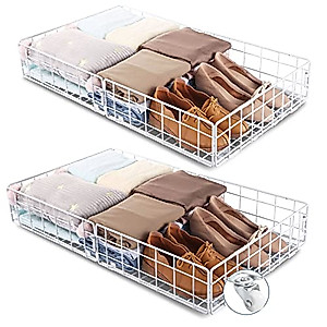Queen Size Under Bed Storage Cart with Wheels, 30.5*17.7*6.5in Large Capacity Under-bed Shoe Storage Organizer, Rolling Under Bed Drawers for Clothes, Shoes, Bedding, Blankets, White(2 Pack)