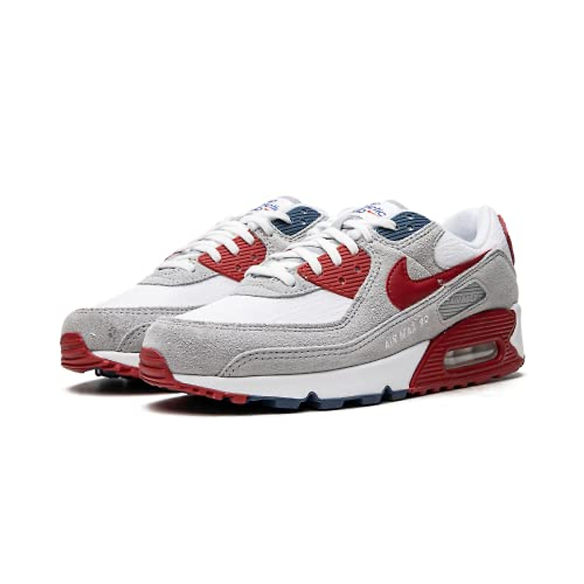 Nike Men's Air Max 90 Running Shoes, White/Grey-red-blue, 8