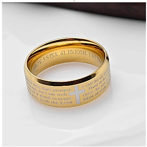 Rinspyre 8MM Stainless Steel Cross Rings for Men Women Bible Verse Philippians 4:13 Jewelry Wedding Bands Silver/Black/Gold (Gold, 6)