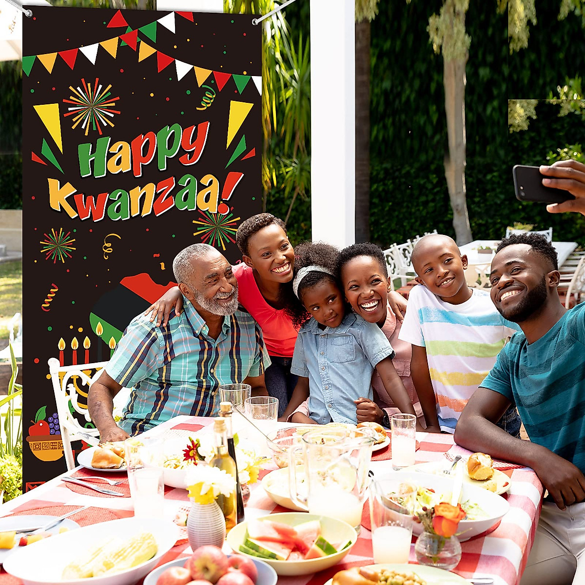 Kwanzaa Decoration Happy Kwanzaa Door Cover Kwanzaa Party Hanging Banner Kwanzaa Backdrop Indoor Outdoor African American Holiday Festival Decor for Kwanzaa Home Office Supplies, 70 x 35 Inches