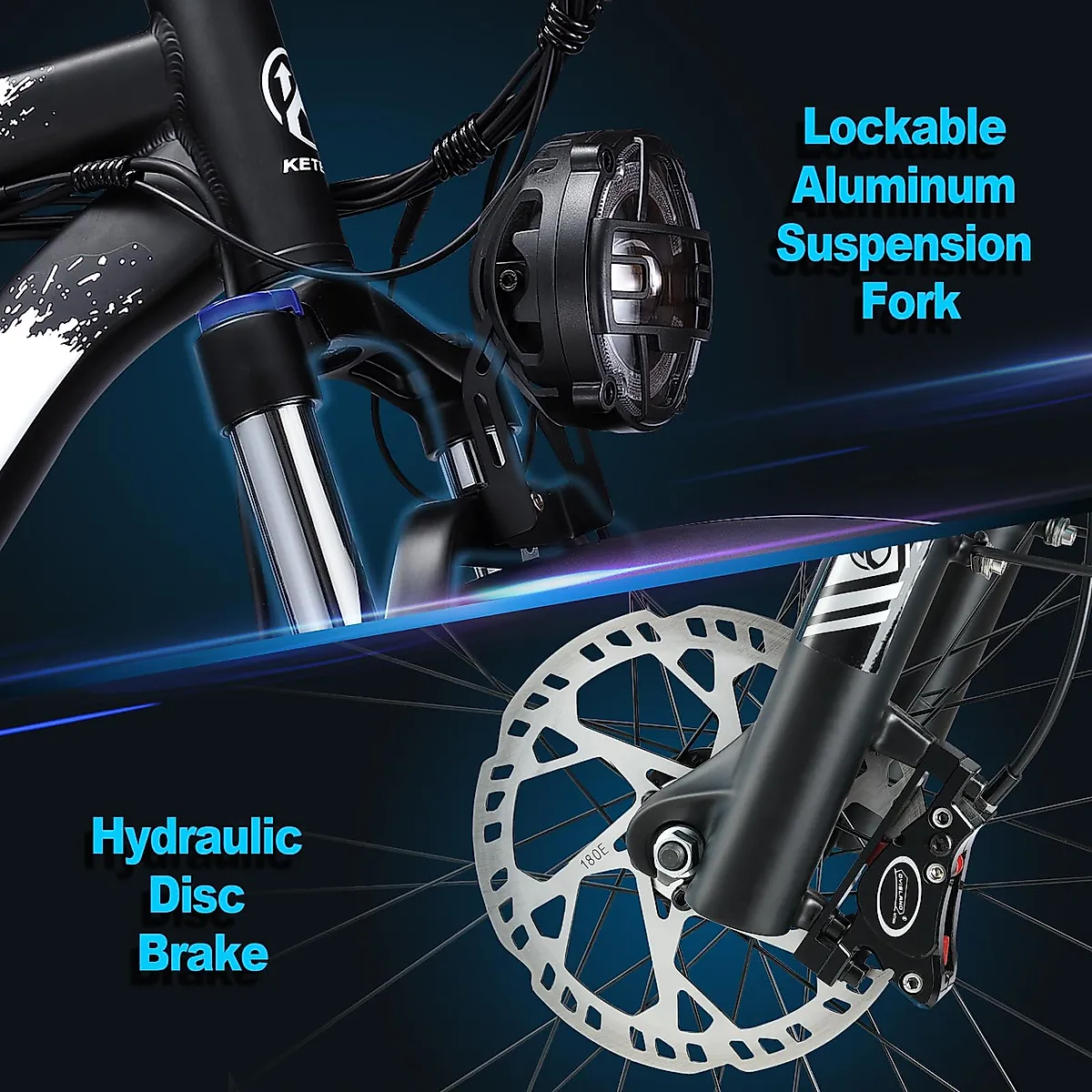 QIKAITU Electric Bike for Adults 1600W 48V 20AH Removable Battery 28MPH 26" x 4" Fat Tire Snow Beach Mountain Ebike with 21-Speed Shifting Gear Hydraulic Disc Brake City Electric Bicycles(Black-Blue)