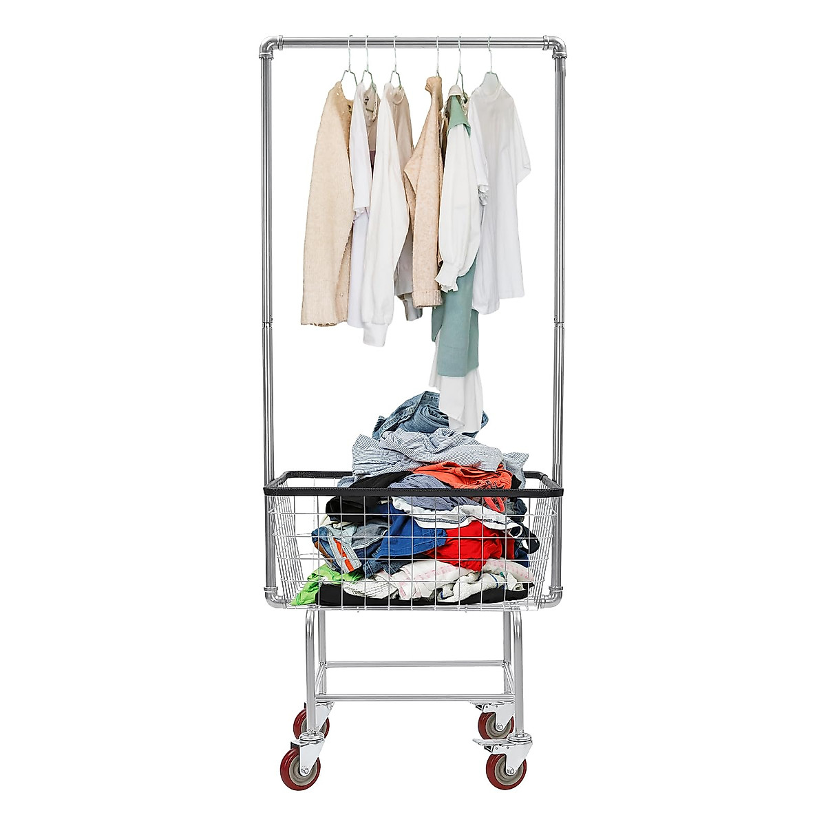 Rolling Laundry Hamper Basket Cart Metal laundry basket with Wheels & Wire Storage Rack and Hanging Rack Wire Basket Cart Commercial Rolling Laundry Butler