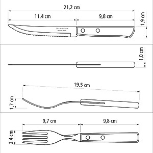 Tramontina Cutlery Set with Steak Knives, 8 Piece Sharp Knife and Fork Set with Wooden Handles, ‎Camping, Kitchen, Rustic, Dishwasher Safe, 29899296