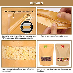 Moretoes 120pcs Kraft Bags with Window, Brown Resealable Bags, 5.9×8.6 Inches Stand Up Pouches, Coffee Bags, Sealable Bags for Packaging, Ziplock Stand Up Bags for Home or Business