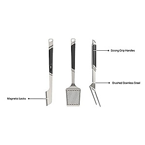 Everdure by Heston Blumenthal Premium Pack of 3 BBQ Tool Kit: Brushed Stainless Steel Tongs, Spatula and Fork with Soft Grip Handles and Hang Zone