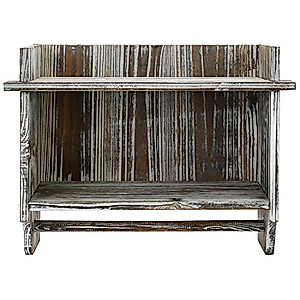 MyGift Wall Mounted Torched Wood Bathroom Shelf Organizer, 2 Tier Display Rack with Hanging Towel Bar