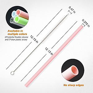 6Pack Replacement Straws for Stanley 40oz 30oz 20oz 14oz Tumbler, Airboat Reusable Plastic and Flexible Silicone Straws with Clean Brush Compatible with Stanley Cup (2*Clear Plastic+4*Color Silicone)