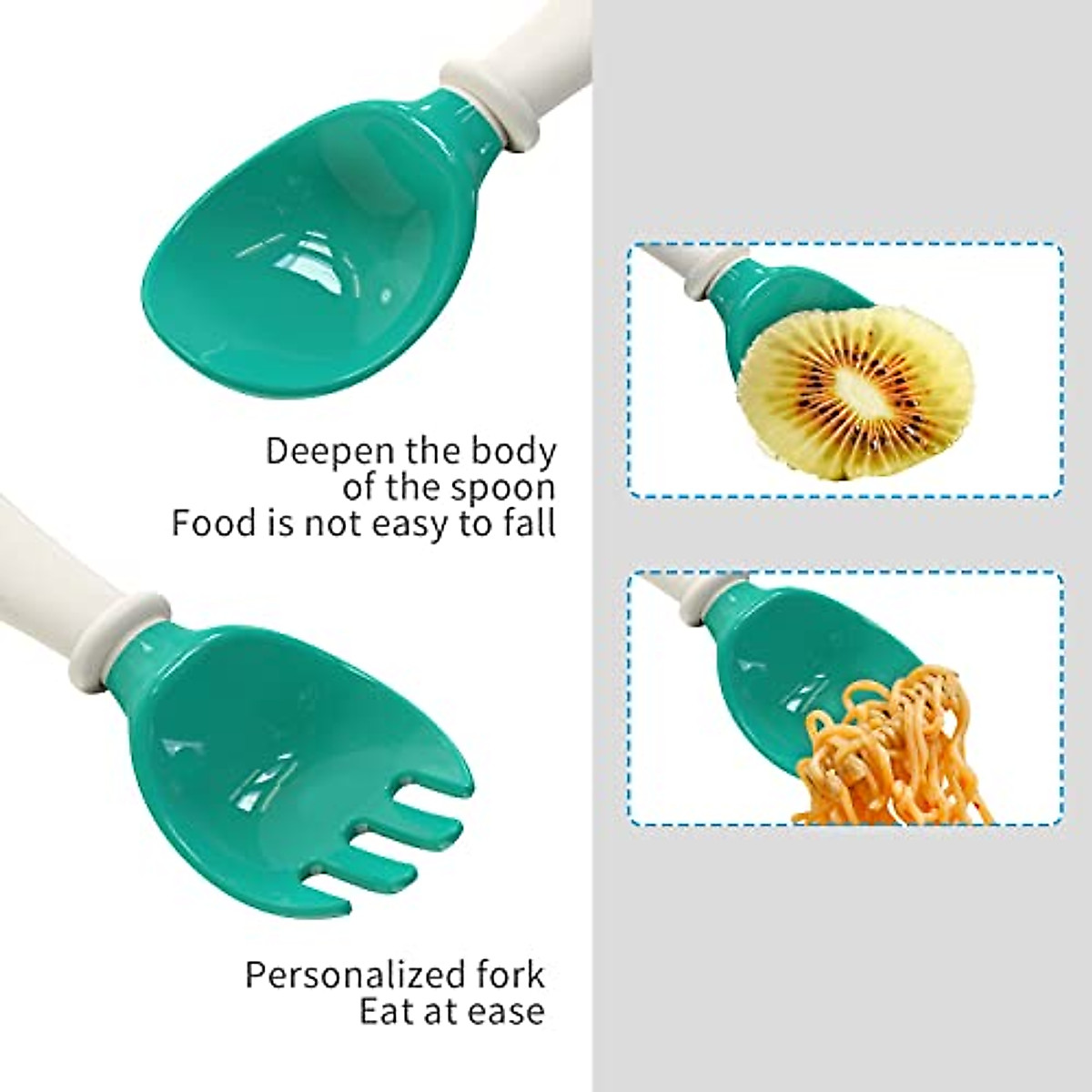 Deejoy Toddler Utensils with Travel Case, Baby Spoons and Forks Set for Self Feeding, Silicone Bendable Handle, Easy Grip Heat-Resistant, Self-feeding Flatware Sets for Kids (Stage 2) Green