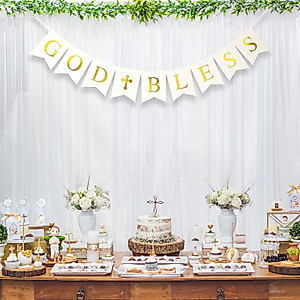 CHRORINE God Bless Banner Baptism First Holy Communion Confirmation Decorations for Boys Girls (White)
