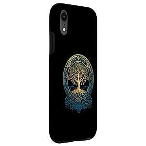 iPhone XR Odin Tree of Life Viking Valhalla Pagan Blue and Yellow Case