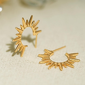 BENEIGE Women Open Hoop Earrings 14K Gold Plated Dainty Spike Hoop Earrings Handmade Hypoallergenic Everyday Jewelry for Women