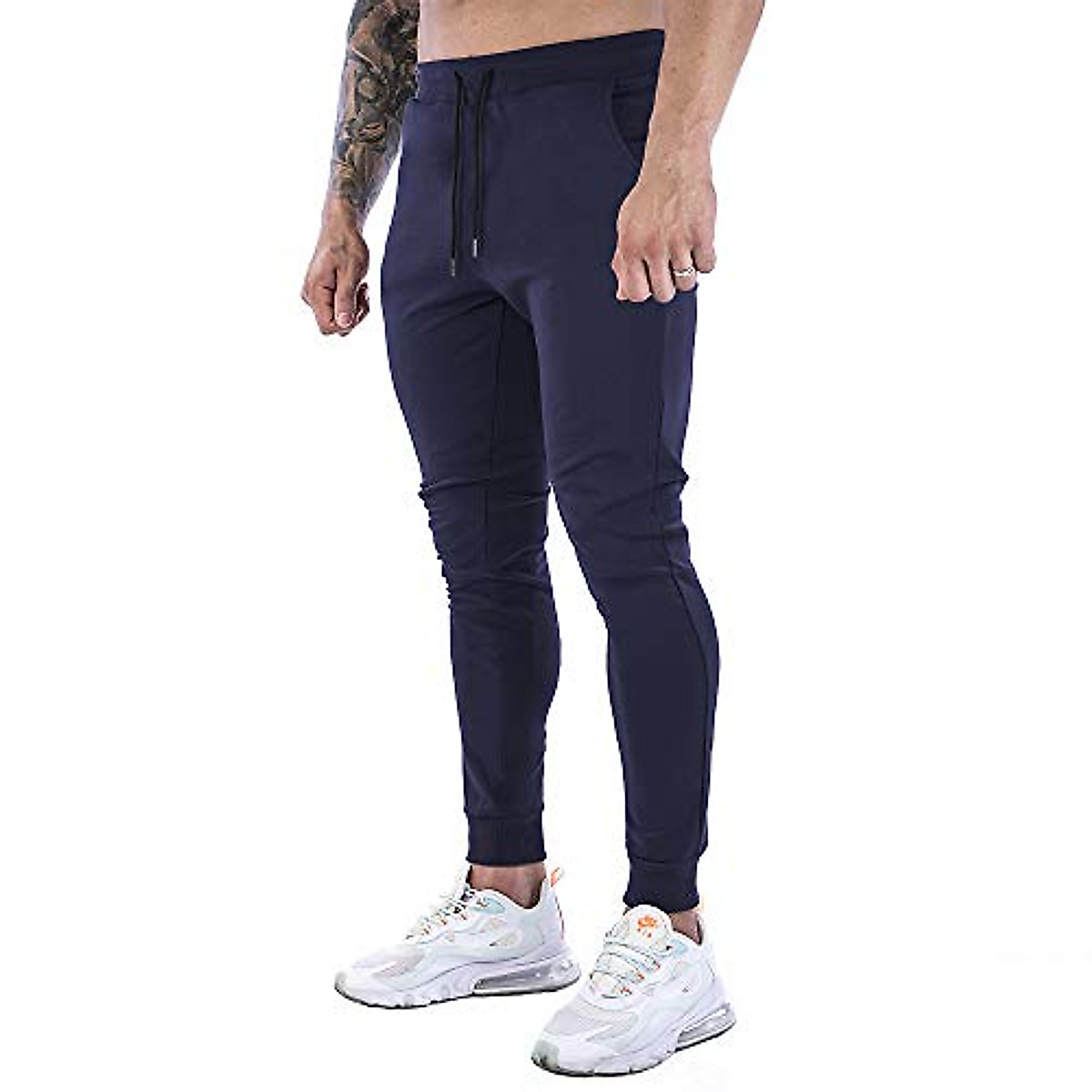 GANSANRO Mens Jogger Sweatpants, Men's Slim Fit Workout Athletic Pants, Navy Blue Sweatpants for Men with Pockets, Medium