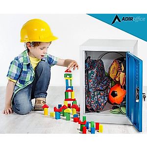 AdirOffice Kids Steel Metal Storage Locker - for Home & School - with Key & Hanging Rods (24 in 1 Door, Blue)