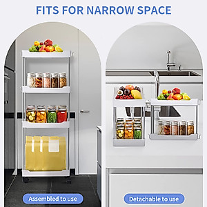 4-Tier Rolling Storage Cart, Bathroom Storage Organizer Shelf Utility Cart with Wheels - Ideal for Bathroom, Kitchen, and Laundry Room Organization - Space-Saving Design, White