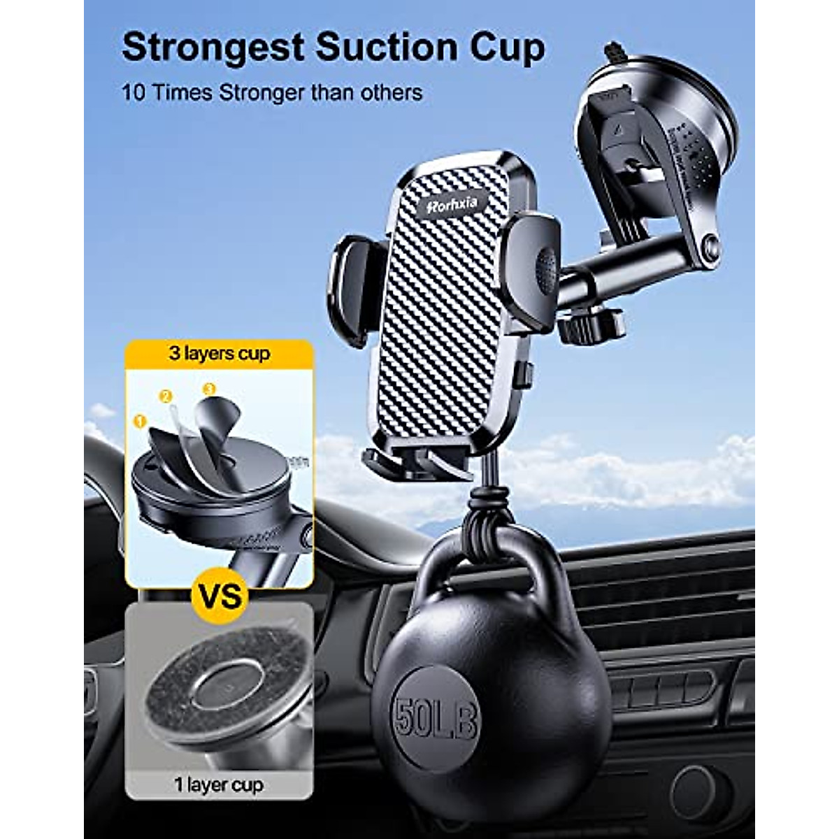 Rorhxia 2023 Upgraded Car Phone Holder Mount [Groundbreaking Protection & Rotatable Base] 3 in 1 Dashboard Vent Windshield Cell Phone Holder Car Fit for iPhone 14 13 12 Pro Max Samsung S23 All Phones