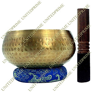 Unitedprime Meditation Bowl Professional Quality Hand Hammered Tibetan Singing Bowl Seven Metals Musical Instrument Healing