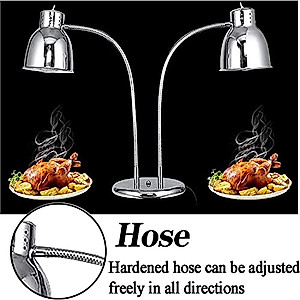 Dual 250W Bulb Commercial Food Heat Lamp, Buffet Server Plate Warmer Lamp Head Catering Portable Food Warmer Light Unit Double Head Multi-Directional Adjustment,Copper