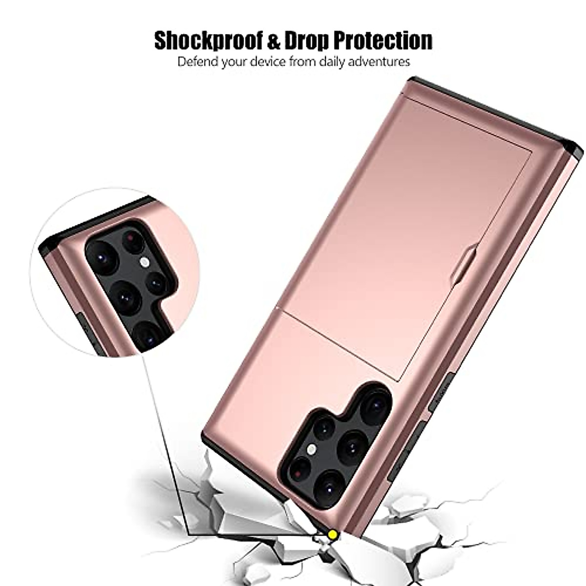 Nvollnoe for Samsung S22 Ultra Case with Card Holder 5G 6.8 inch Slim Dual Layer Heavy Duty Protective Galaxy S22 Ultra Case Hidden Card Slot Wallet Case for Samsung S22 Ultra(Rose Gold)