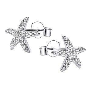 AoedeJ Dancing Starfish Stud Earrings Sterling Silver Earrings Mico Pave CZ Earrings for Women
