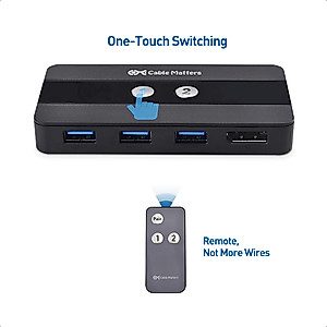 Cable Matters USB 3.0 KVM Switch DisplayPort 1.4 for 2 Computers with 8K@60Hz / 4K@240Hz Display Port Video & 3X 5Gbps USB Ports, FreeSync, G-SYNC and HDR Support - RF Remote Control Switch
