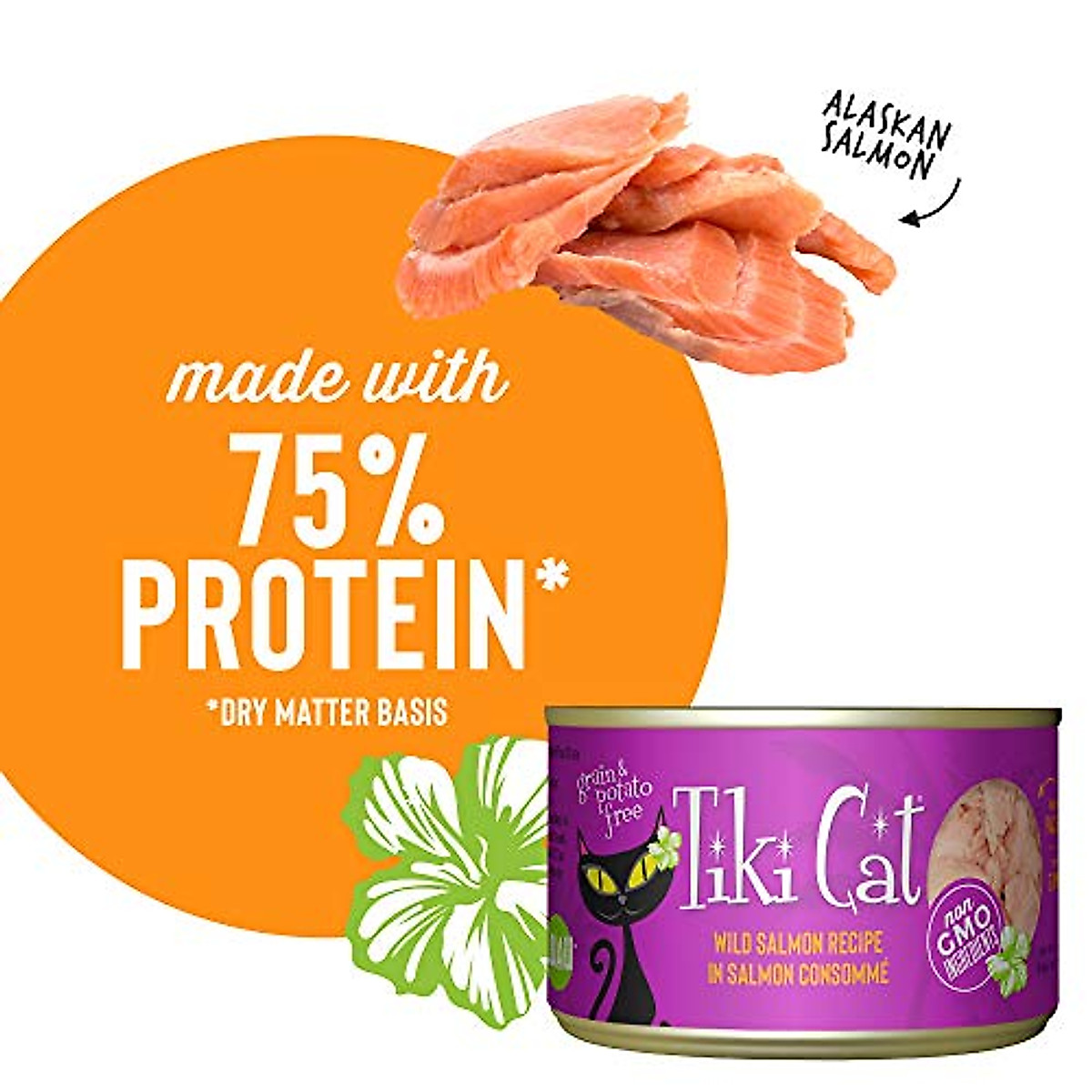 Tiki Cat Luau Shredded Meat, Wild Salmon Recipe in Salmon Consumme, Grain-Free Balanced Nutrition Wet Canned Cat Food, For All Life Stages, 6 oz. Cans (Pack of 8)