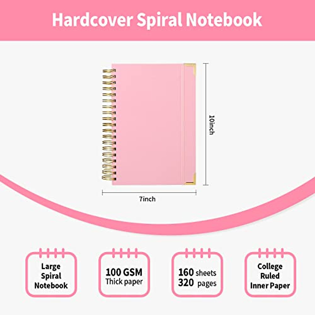 Ddaowanx Hardcover Spiral Notebook, College Ruled Notebook Journal, 7.5"x10.2", 320 Pages Leather Writing Journal for Women, 3 Subject B5 Hardcover Notebook for Work School (B5)