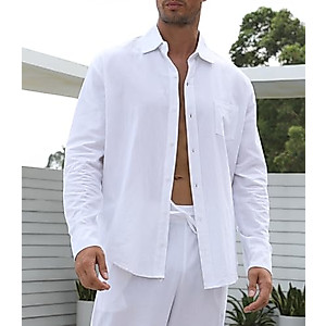 YAOGRO Men's Linen Sets Outfits: 3 Piece Beach Button Down Shirts Casual Loose Pants Short Sleeve Walking Suits