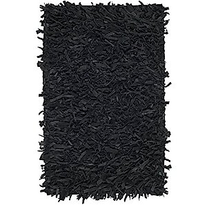 SAFAVIEH Leather Shag Collection 2' x 3' Black LSG601A Hand-Knotted Modern Leather Accent Rug