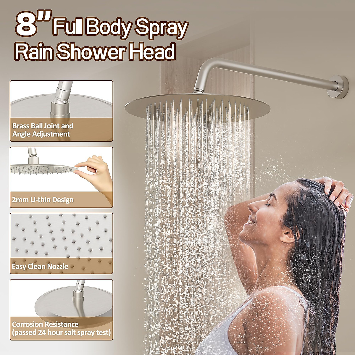 Gabrylly Slide Bar Shower System, Shower Faucet Set Complete with High Pressure 8" Rain Shower head and 5-Setting Handheld Shower Set, Shower Valve Include, Brushed Nickel