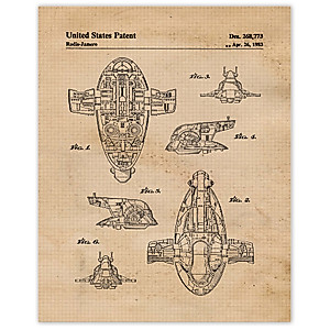 Vintage Slave 1 Space Vessel Patent Prints, 1 (11x14) Unframed Photos, Wall Art Decor Gifts for Home Star Sci-Fi Wars Office Gears Garage Game Comic-Con Studio Shop Engineer Student Teacher Coach Fans