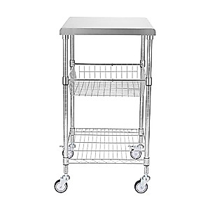 VEVOR Kitchen Utility Cart, 3 Tiers, Wire Rolling Cart with 470LBS Capacity, Steel Service Cart on Wheels, Metal Storage Trolley with 76mm Basket Curved Handle PP Liner 6 Hooks, for Indoor and Outdoor