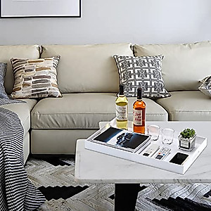 KEVJES Large White Acrylic Serving Tray with Handles-14x24x2 Inch Big Size Spill Proof Tray for Ottoman,Coffee Table, Breakfast, Tea, Food, Butler -Safe Edge Organizer Tray Decorative Tray