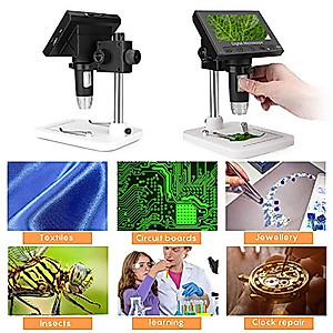 4.3 Inch Coin Microscope, 10X-1000X Magnification LCD Digital Microscope USB Microscope Camera Video Recorder with 8 Light for Adults PCB Soldering Jewelry Repair, Windows Compatible