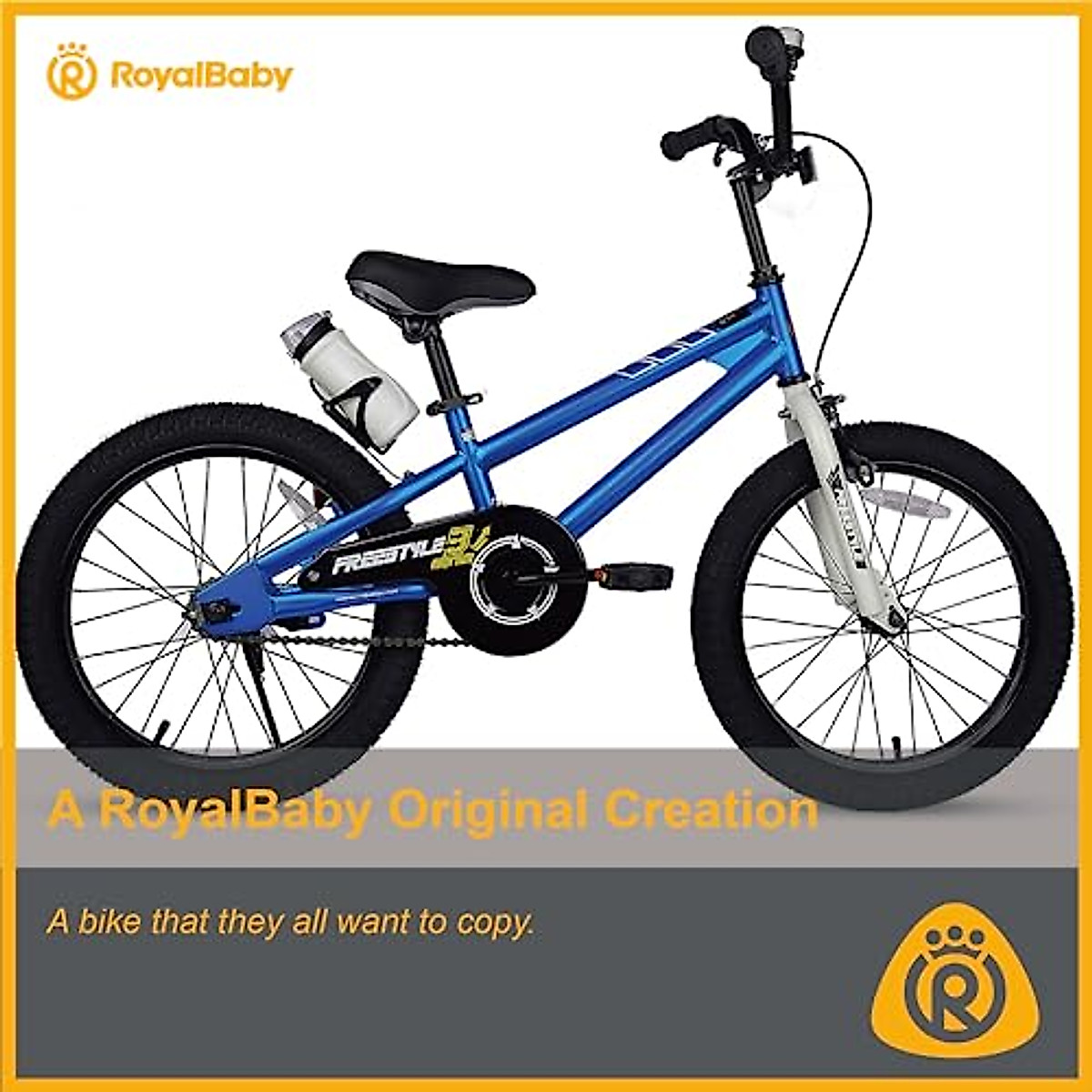 RoyalBaby Freestyle Kids Bike Boys Girls 18 Inch BMX Childrens Bicycle with Kickstand for Ages 5-8 years, Blue