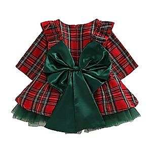 Toddler Christmas Dress Baby Girl Red Plaid Dresses and Green Tutu Xmas Outfit with Ruffle Princess Bowknot (Vintage Red Green,4-5T)