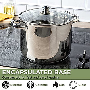 Ecolution Stainless Steel Stock Pot with Encapsulated Bottom Matching Tempered Glass Steam Vented Lids, Made Without PFOA, Dishwasher Safe, 8-Quart, Silver